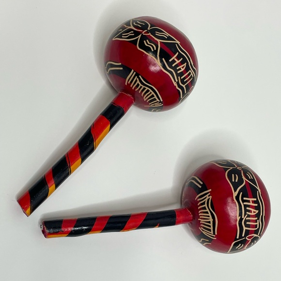 Other | Vintage Pair Haitian Maracas Hand Painted Wood Rumba Shakers ...